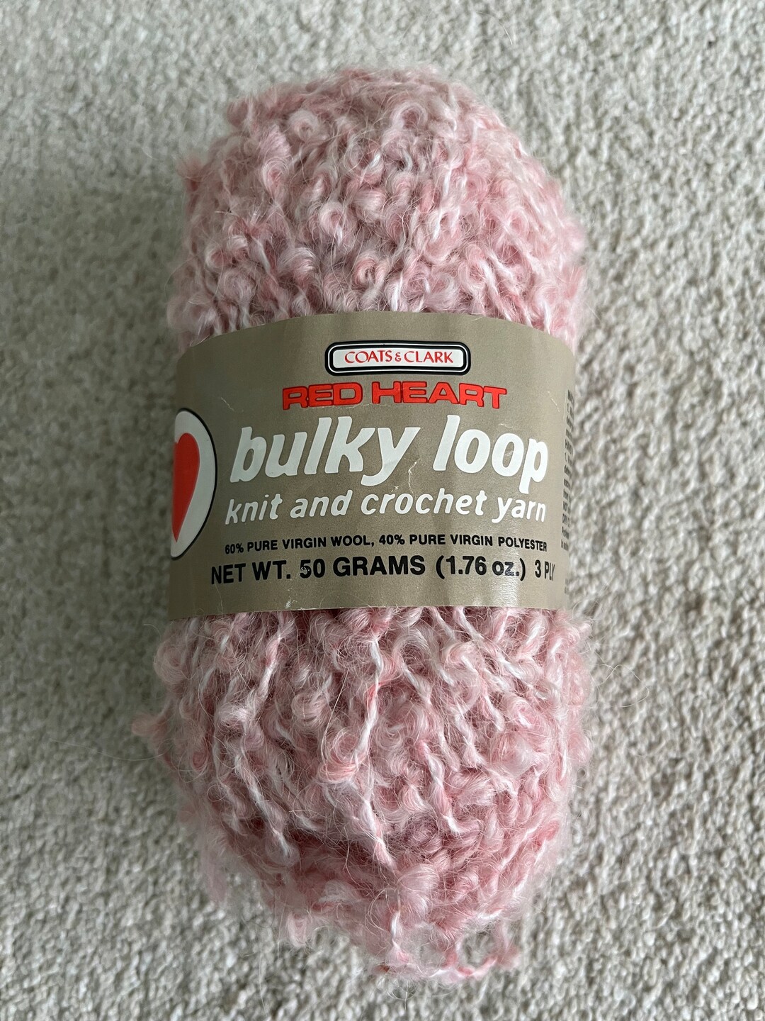 Destash Yarn, Red Heart Bulky Loop, Pink, #0037, Wool Blend, 1.76 Oz ...