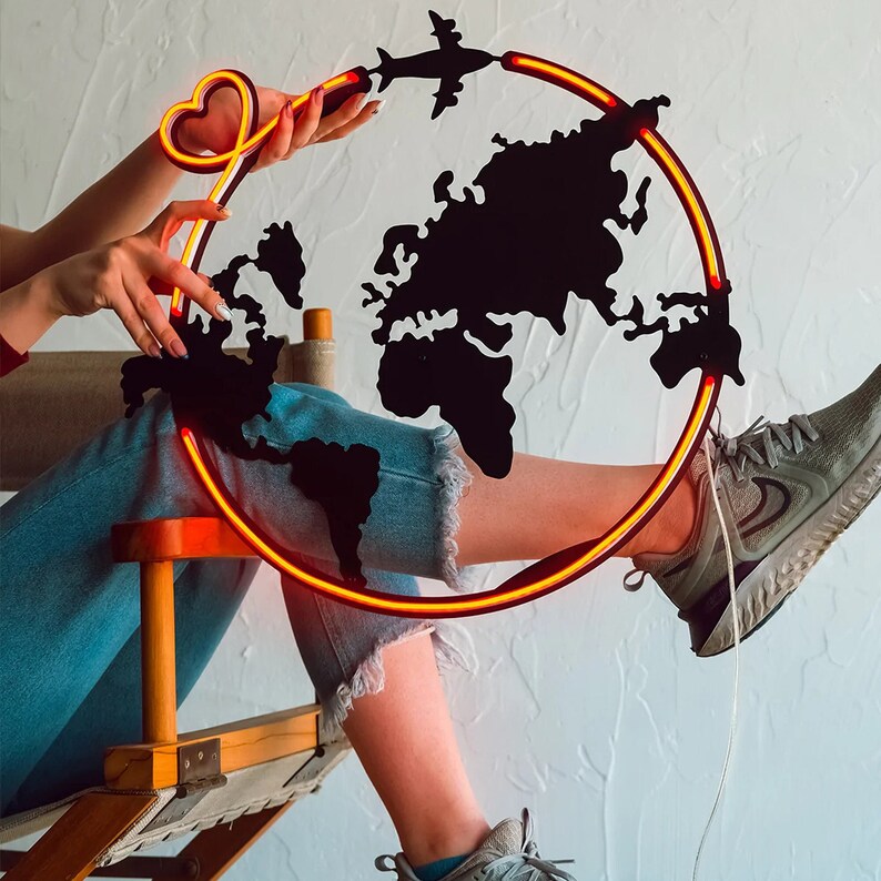 World Map Neon Sign World Map Neon Wall Art Neon Wall - Etsy