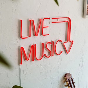 Live Music Neon Sign Neon Sign, Neon Led, Home Decor, Music Decor, Bar ...