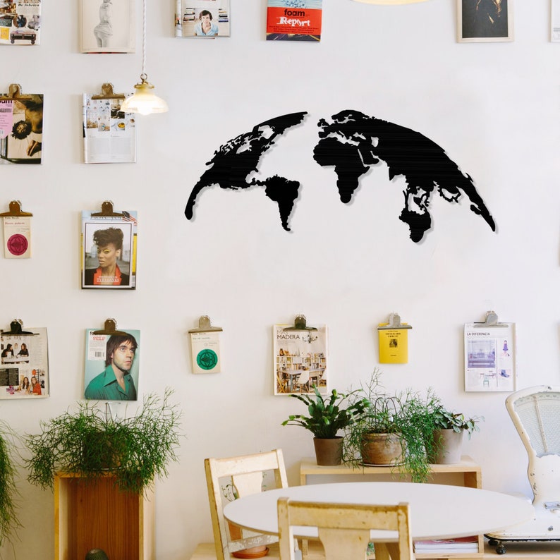 GLOBE Metal World Map Metal Wall Art Office Wall Art - Etsy