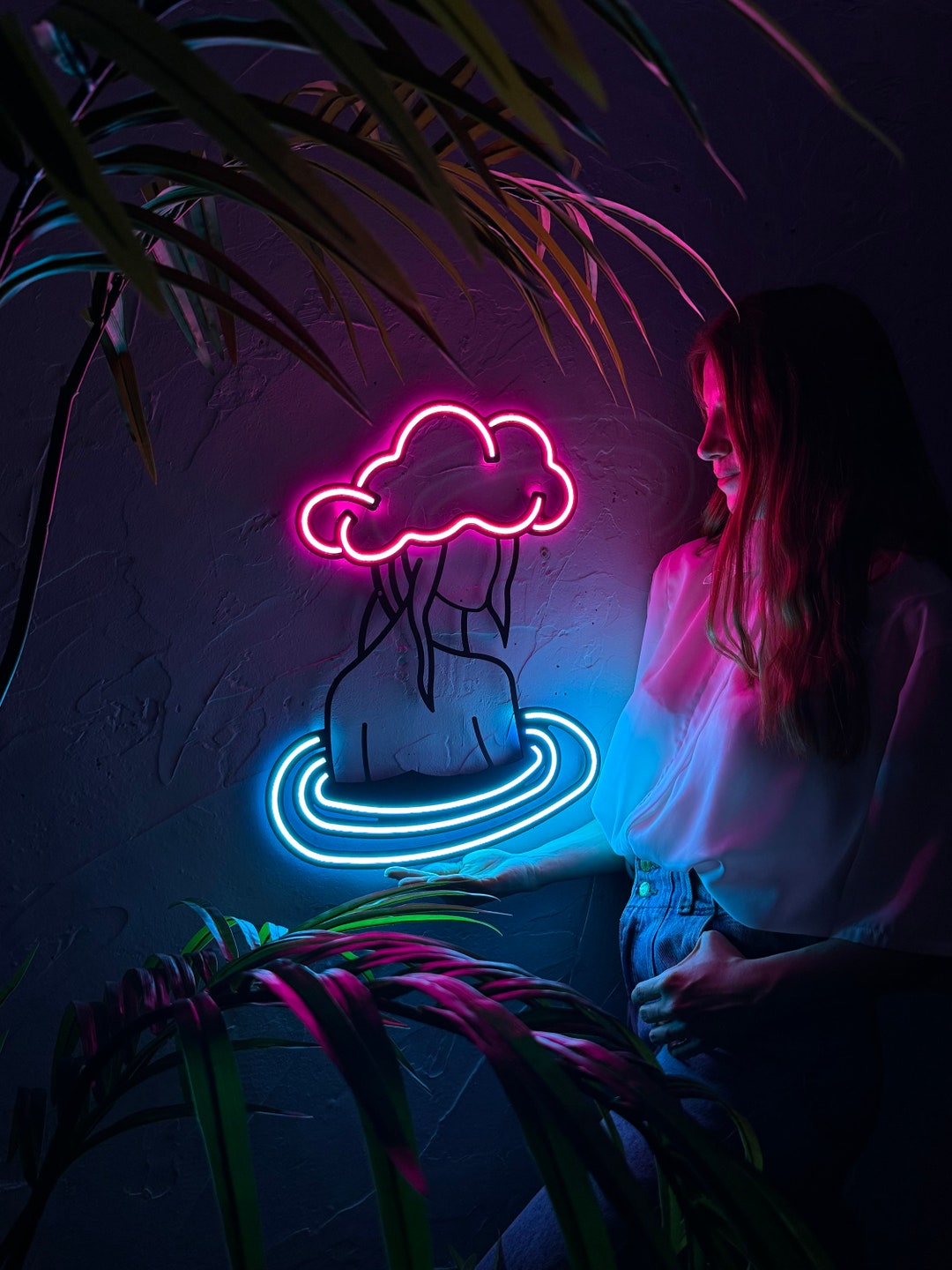 Rainy Girl Neon Sign Neon Led Lights, Woman Neon Sign, Lady Neon Sign ...