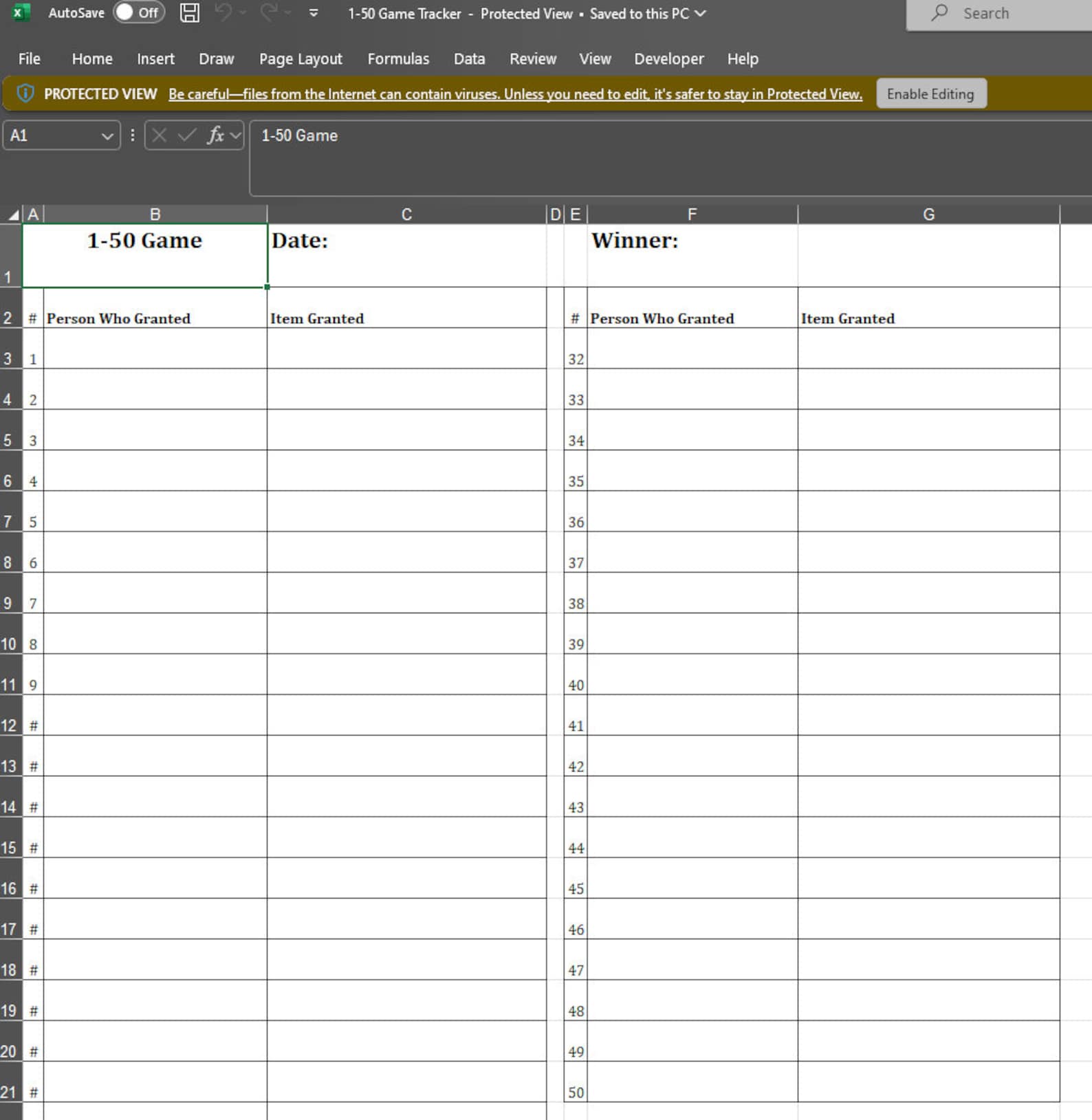 Craft Group Swap Tracker for 1-50 Number Game - Etsy