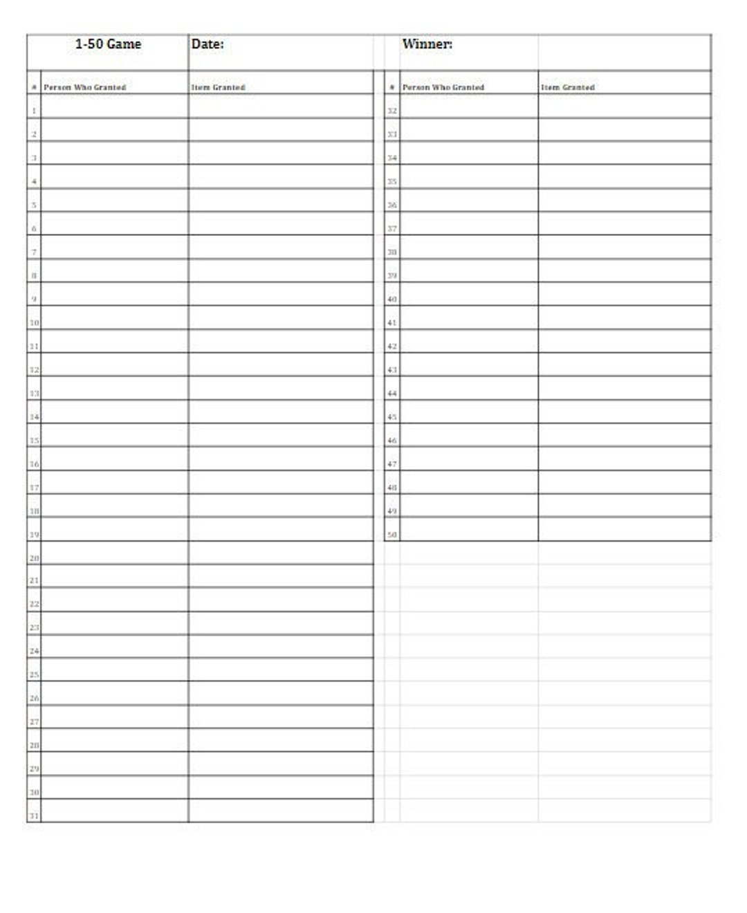 Craft Group Swap Tracker for 1-50 Number Game - Etsy