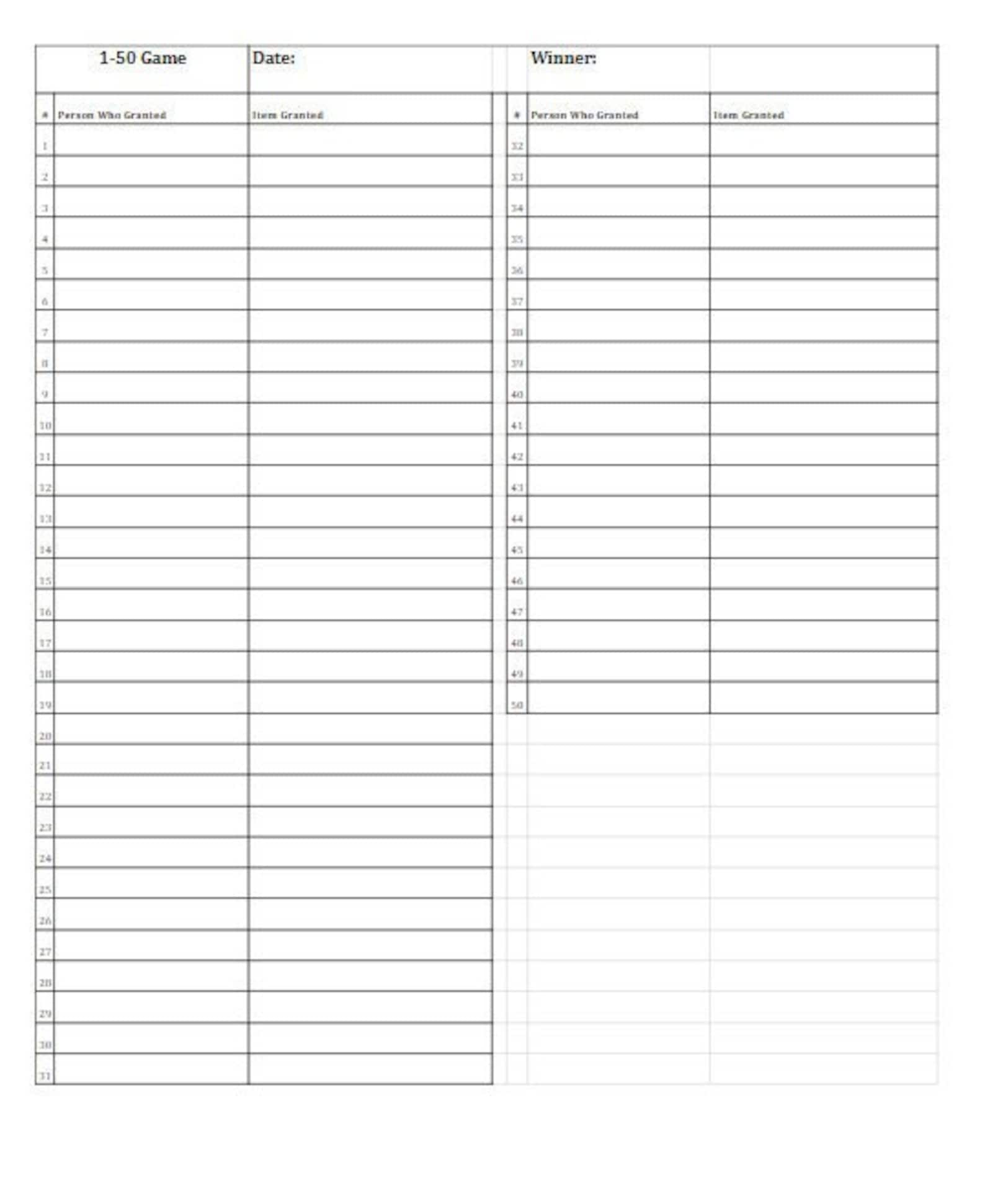 Craft Group Swap Tracker for 1-50 Number Game - Etsy