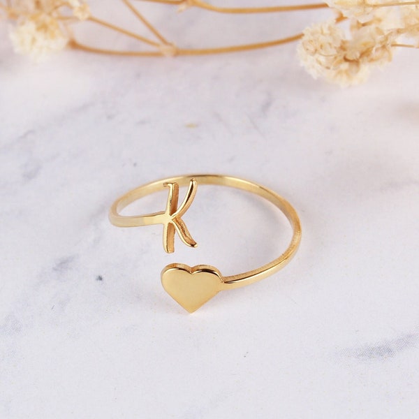 Initial Heart Ring - Etsy