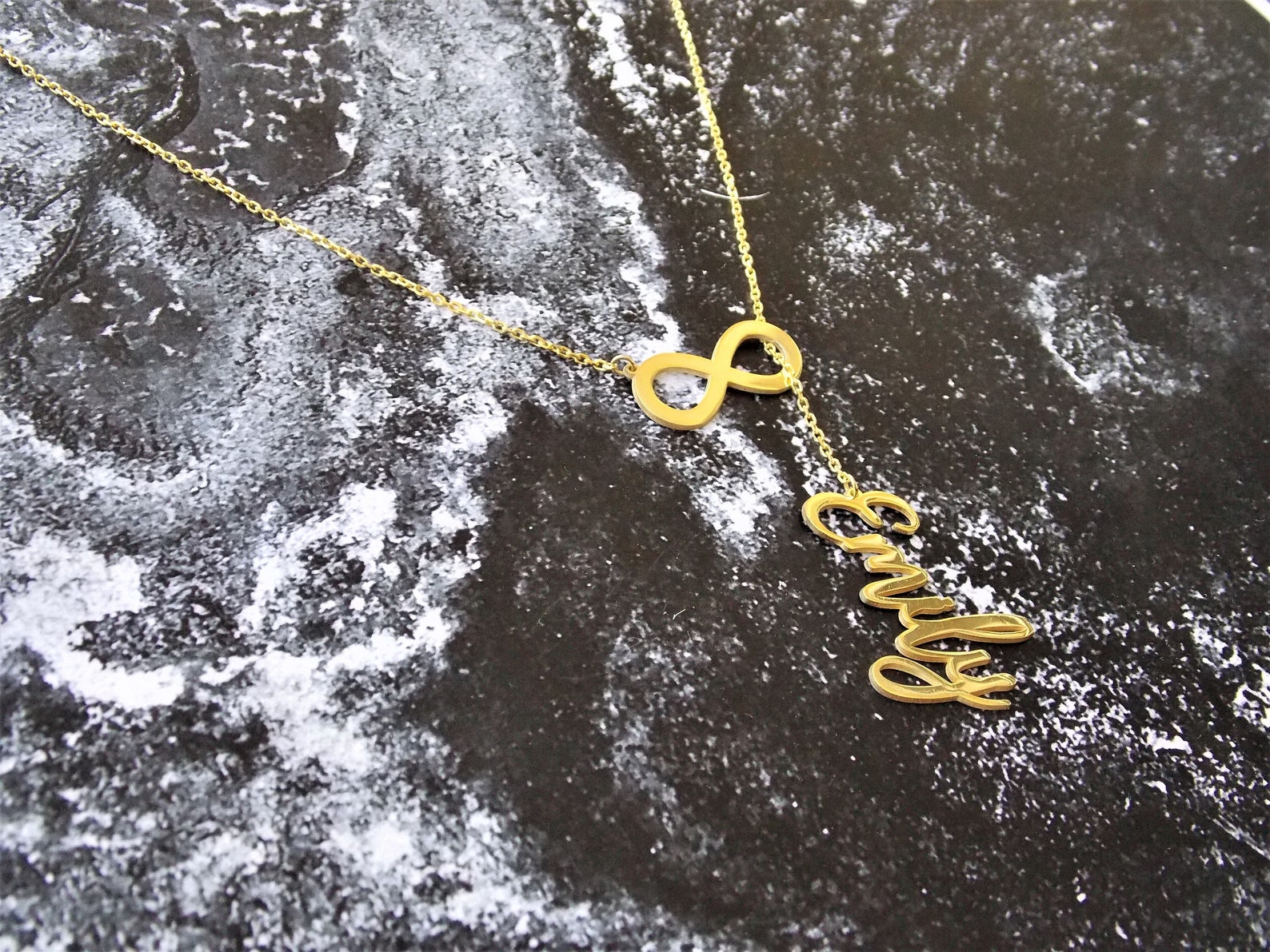 Drop Name Necklace Free Personalization 14K Solid Gold - Etsy