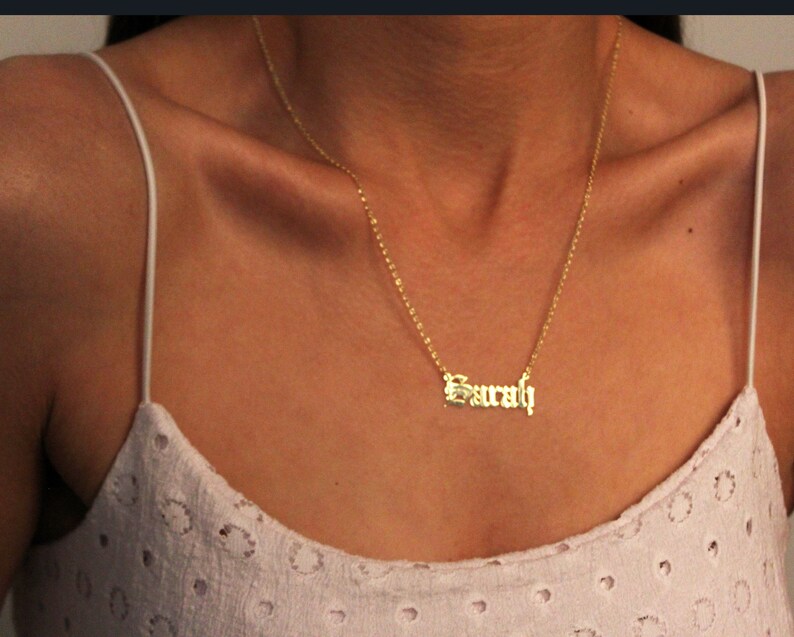 14K Solid Gold Old English Name Necklace-gothic Name - Etsy