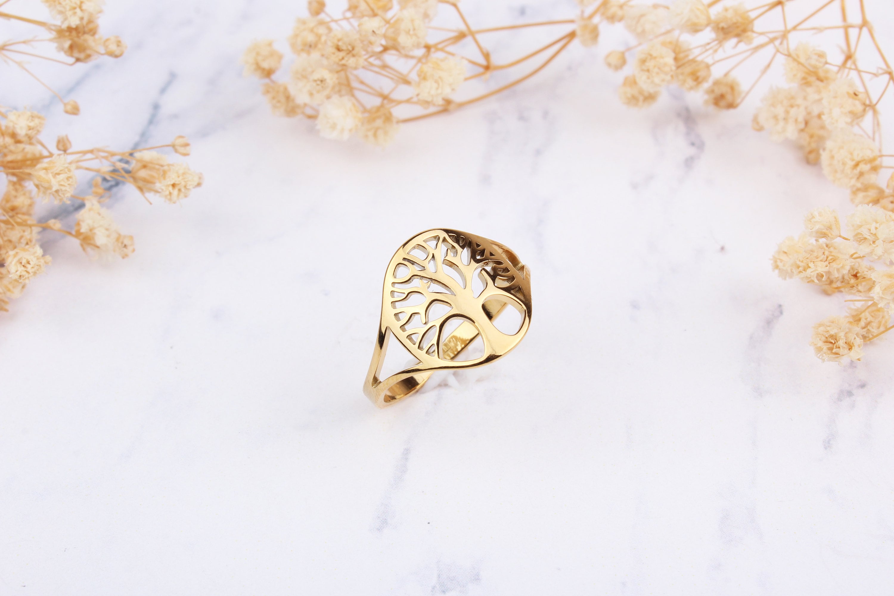 14K Solid Gold Tree of Life Ring Engraved Tree Ring in 14K | Etsy