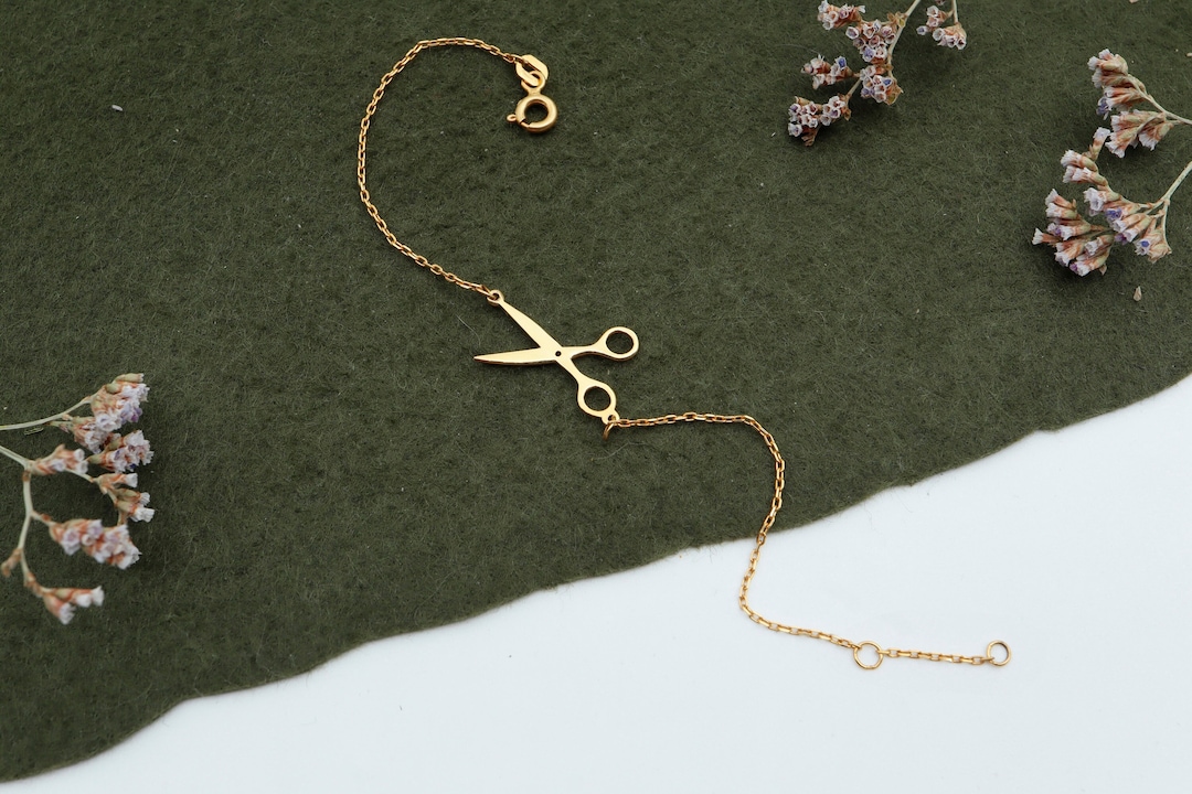14K Solid Gold Scissors Bracelet - Hairstylist Jewelry Gift Valentines ...