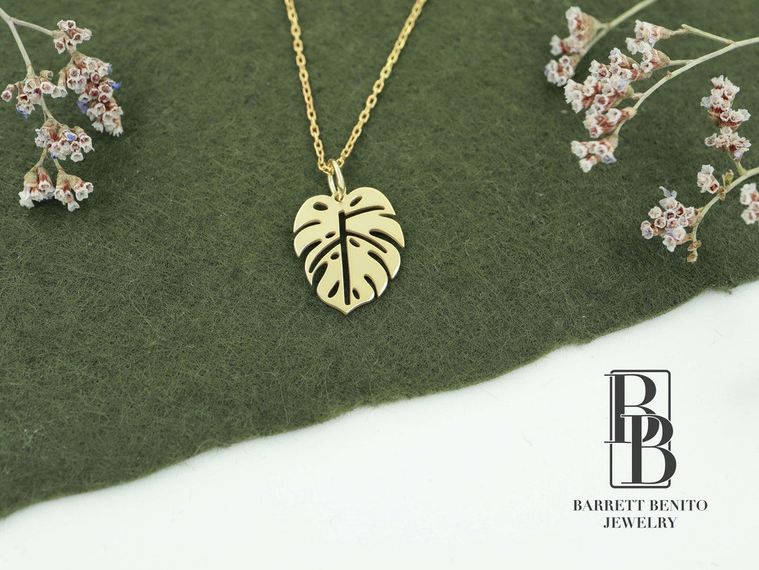 14K Solid Gold Monstera Leaf Necklace: Tropical Plant Jewelry - Etsy