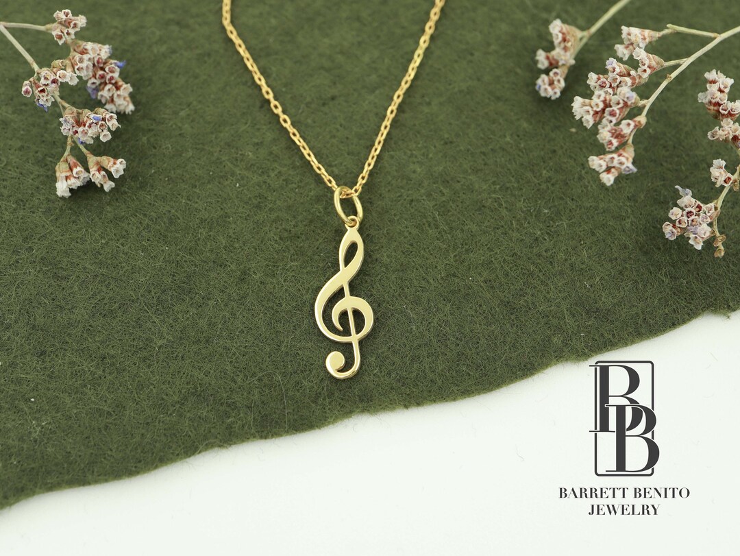 14K Solid Gold Treble Clef Charm Necklace, Jewelry for Musicians, Gold ...
