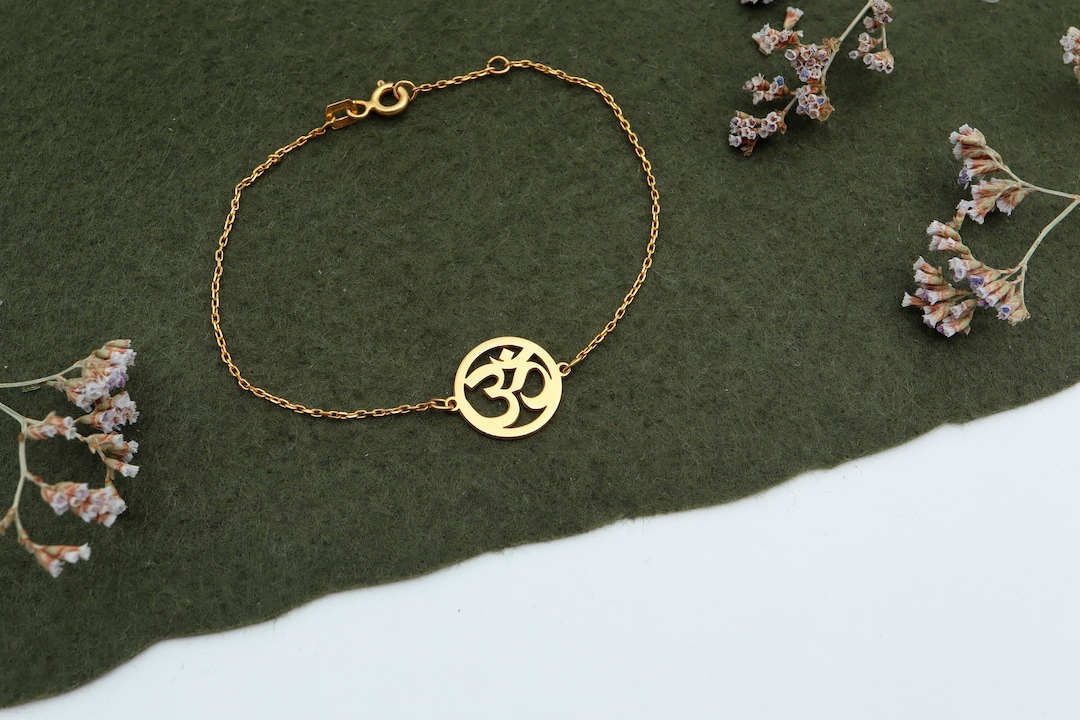 14K Solid Gold Om Bracelet, Ohm Bracelet, Spiritual Gift,yoga Teacher ...