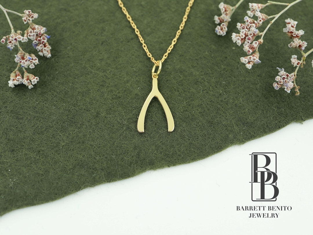 Wishbone Necklace, 14k Solid Gold Wishbone Pendant, Dainty Wishbone ...