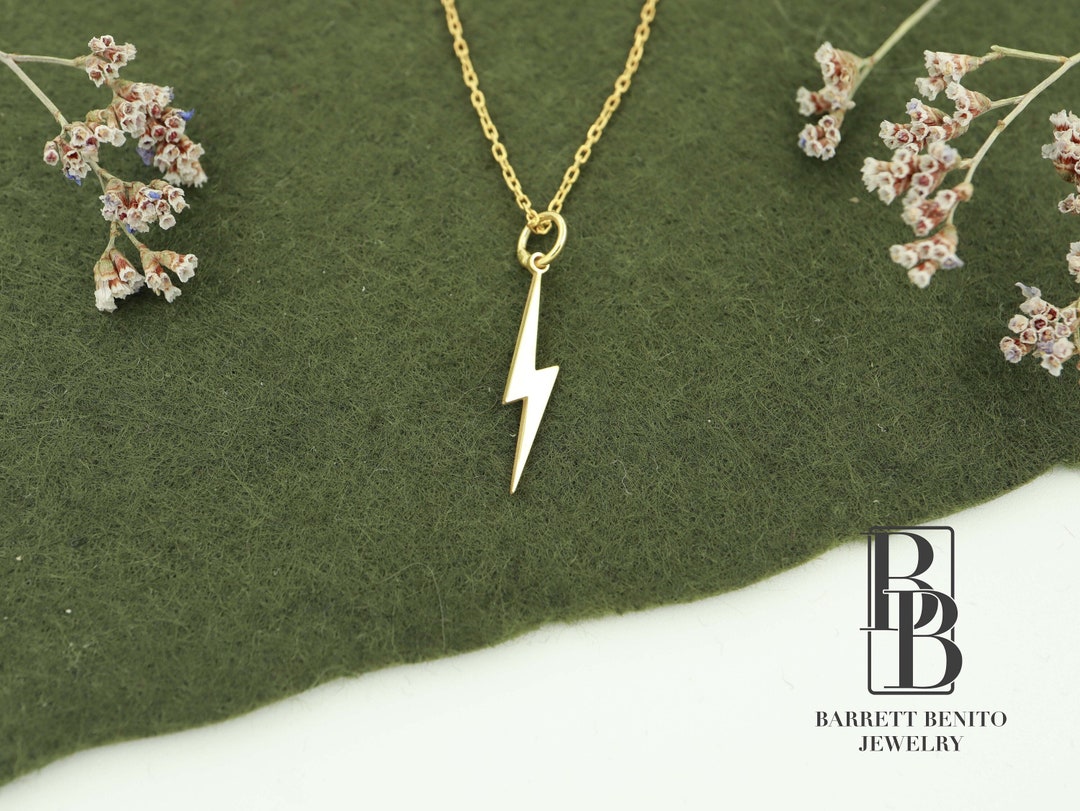14K Solid Gold Lightening Bolt Necklace, Dainty Lightening Bolt Pendant ...