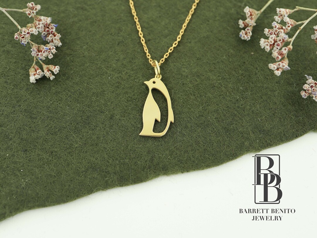 14K Solid Gold Penguin Necklace: Animal Charm Pendant - Etsy