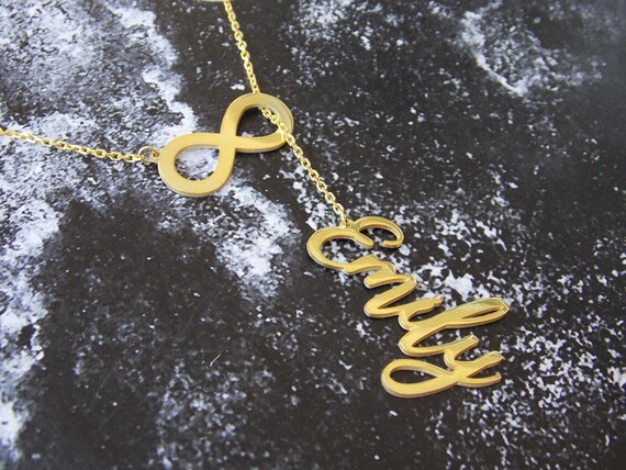 Drop Name Necklace Free Personalization 14K Solid Gold | Etsy