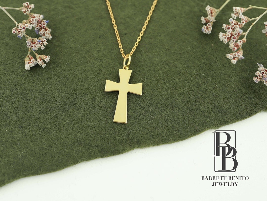 14K Solid Gold Cross Necklace, Real Gold Cross Pendant, Dainty Cross ...