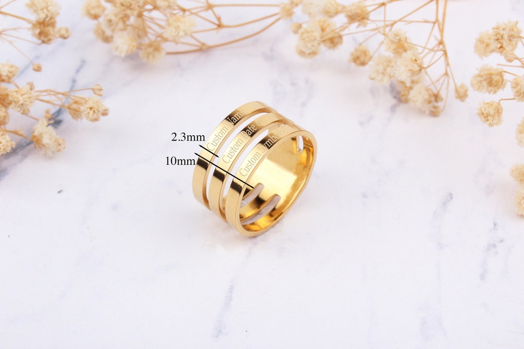 14K Solid Gold Three Band Ring, Triple Band Ring,gold Thumb Ring, Mom ...