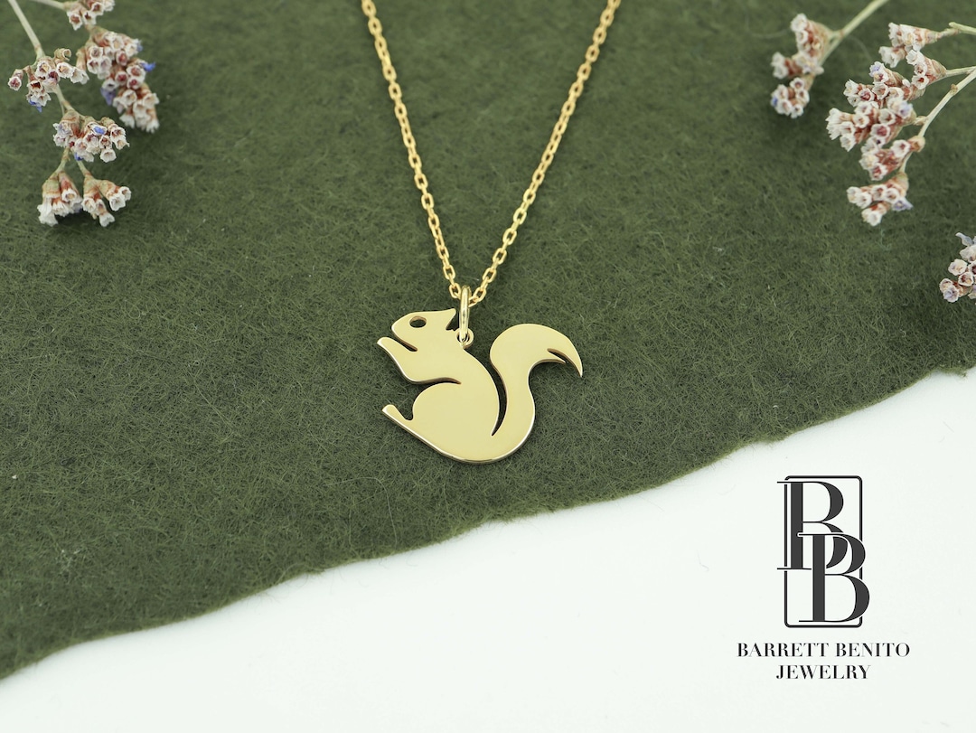 14K Solid Gold Squirrel Charm Necklace, Real Gold Squirrel Pendant ...