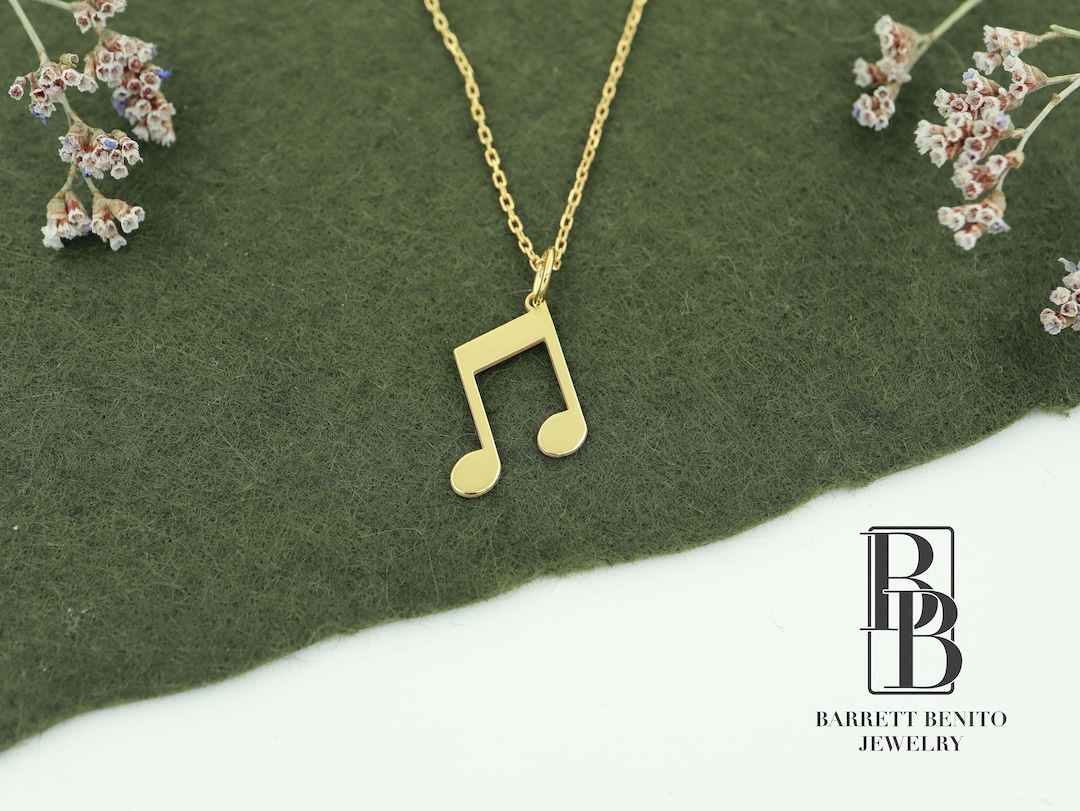 14K Solid Gold Note Necklace , Real Gold Note Pendant, Gold Note Charm ...