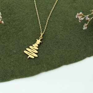 14K Solid Gold Christmas Tree Necklace: Dainty Charm, Noel Gift ...