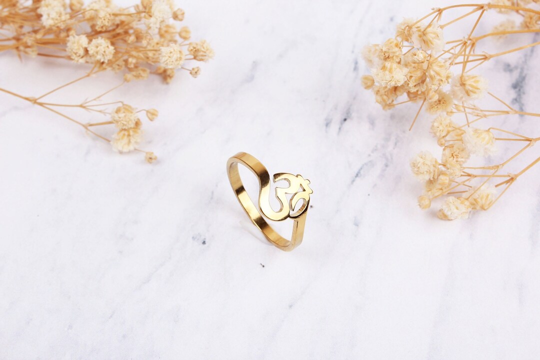 14K Solid Gold Om Ring: Handmade Amulet Jewelry Valentines Day Gift - Etsy
