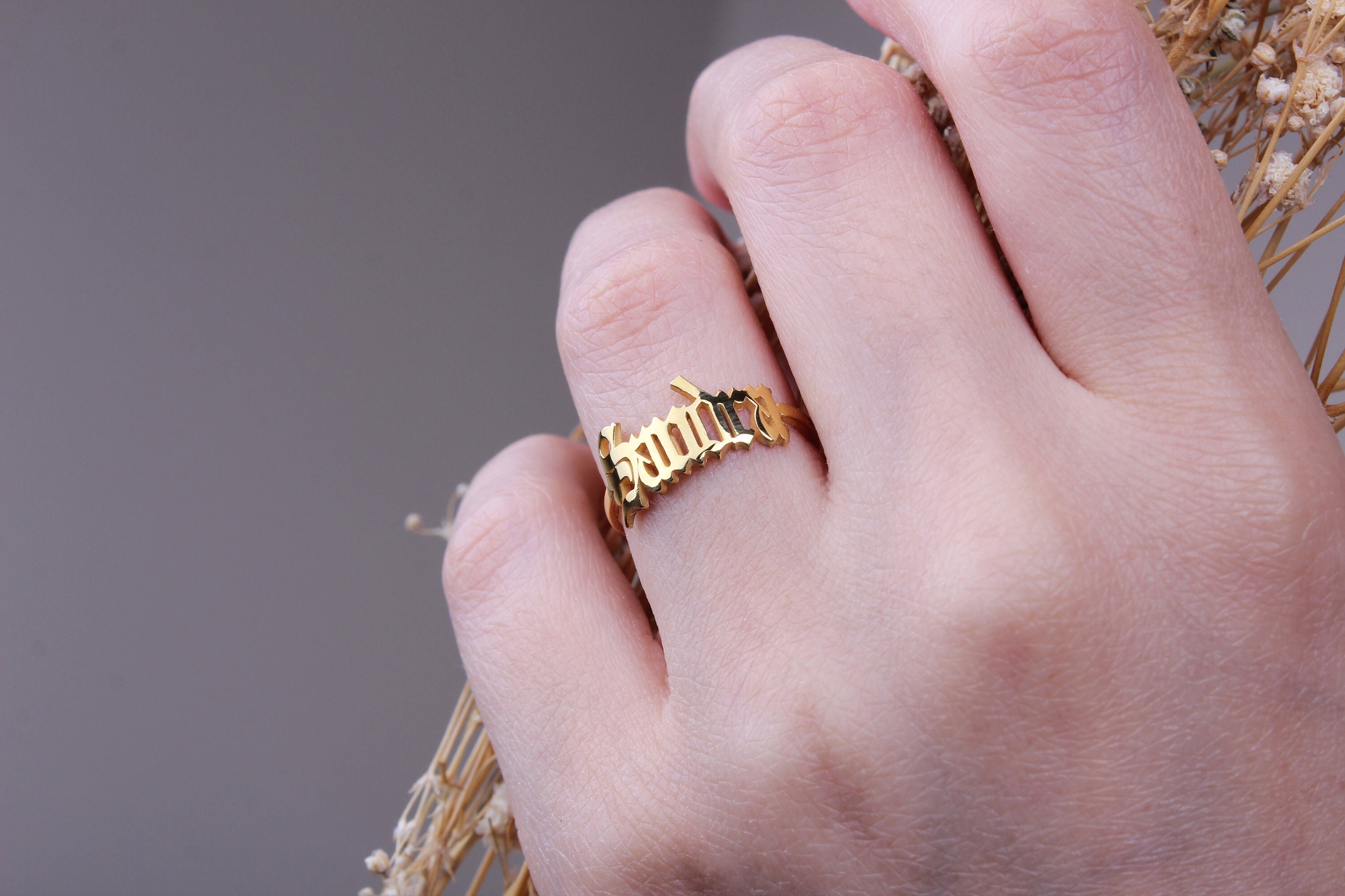 14K Solid Gold Old English Name Ring Name Ring Custom Ring | Etsy