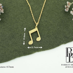 14K Solid Gold Note Necklace , Real Gold Note Pendant, Gold Note Charm ...