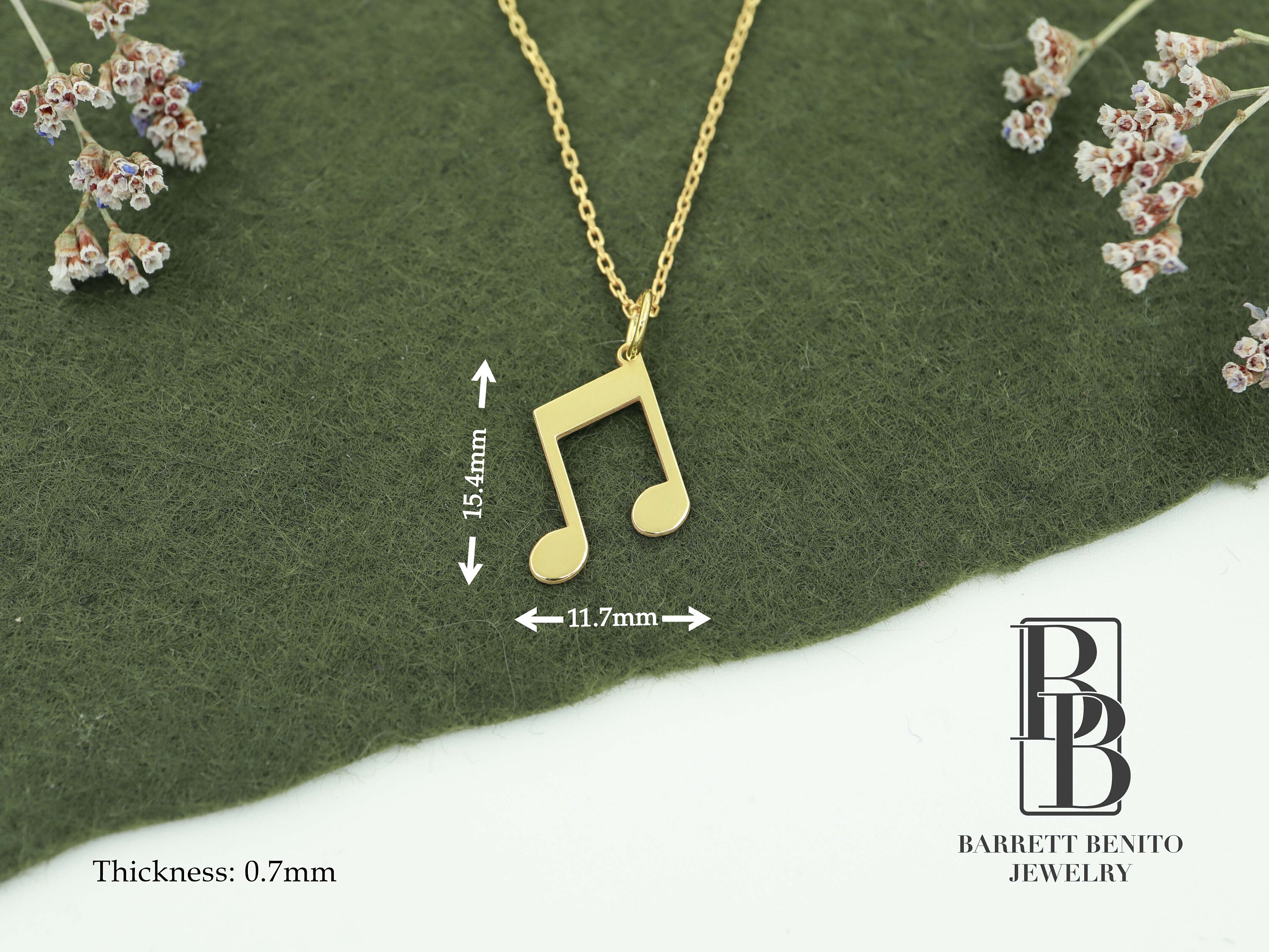 14K Solid Gold Music Note Necklace, Handmade Gift - Etsy