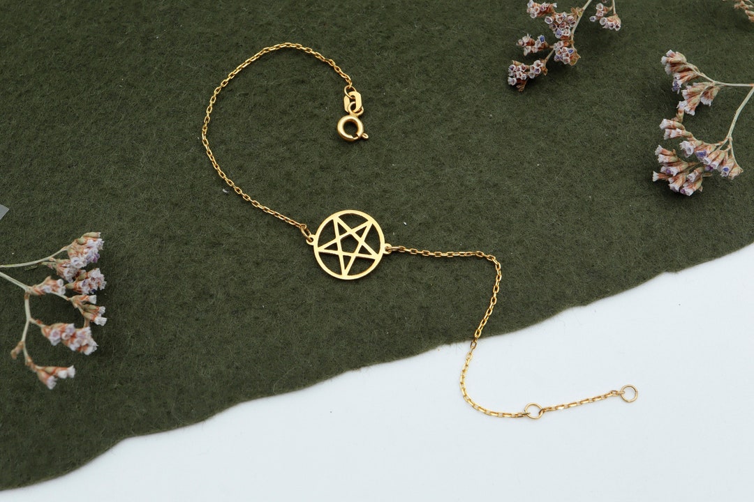 14K Solid Gold Pentagram Bracelet, Pentacle Bracelets, Pentagram ...