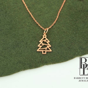 14K Solid Gold Christmas Tree Necklace: Handmade Xmas Jewelry ...