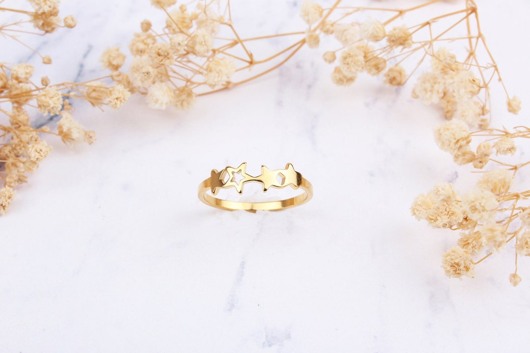 14K Solid Gold Star Ring: Dainty Celestial Jewelry Valentines Day Gift ...