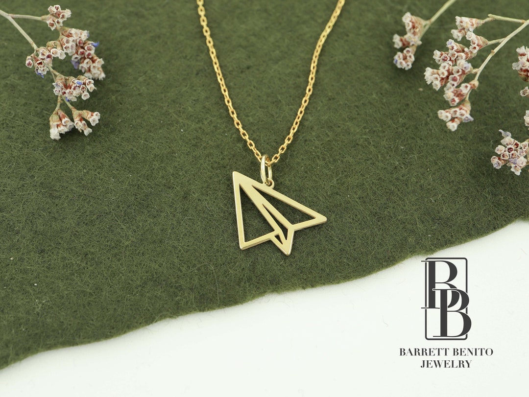 14K Solid Gold Paper Airplane Necklace: Origami Charm Jewelry ...