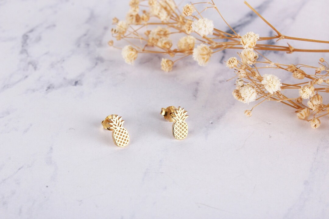 14K Solid Gold Pineapple Studs, Pineapple Earrings, Pineapple Stud Earrings,summer Earrings ...