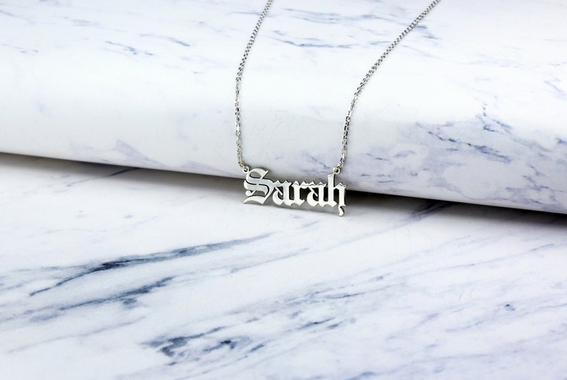 14K Solid Gold Old English Name Necklace-gothic Name | Etsy