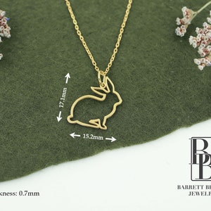 14K Solid Gold Rabbit Necklace, Real Gold Bunny Pendant, Animal Gold ...