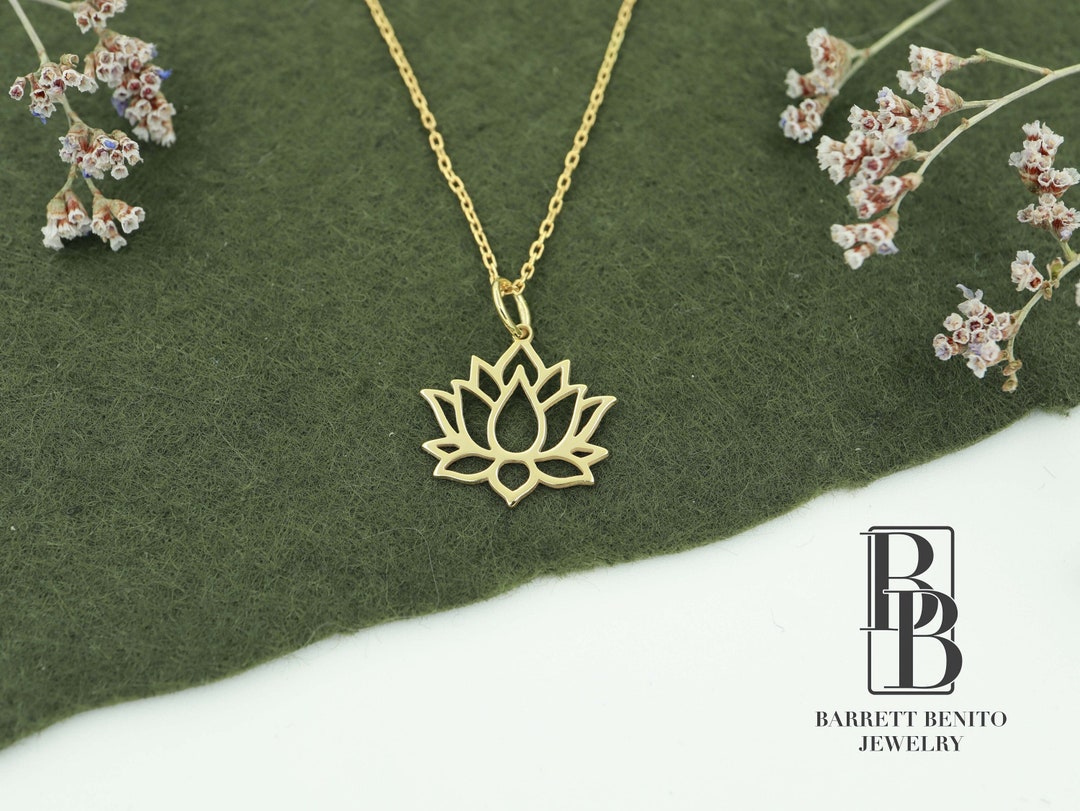 14K Solid Gold Lotus Flower Necklace: Dainty Handmade Charm Valentines ...