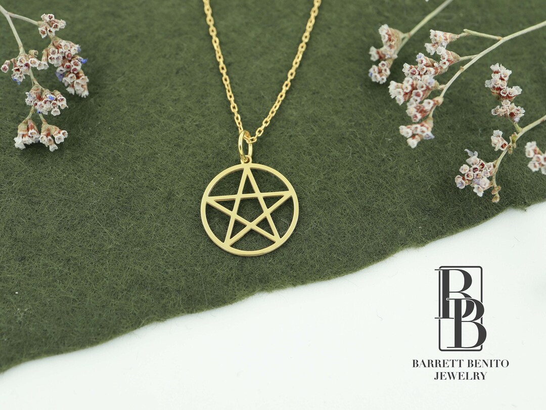 14K Solid Gold Pentagram Necklace, Pentacle Charm, Pentagram Pendant ...