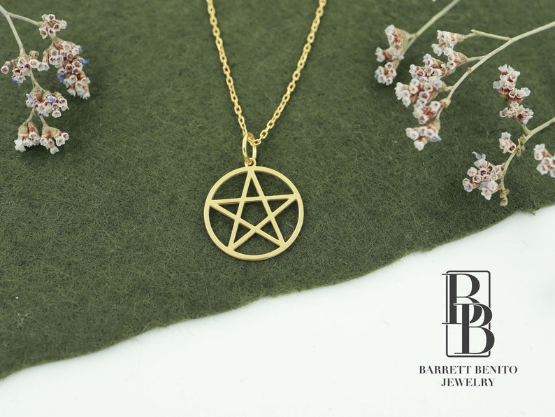 14K Solid Gold Pentagram Necklace: Handmade Geometric Star Pendant ...