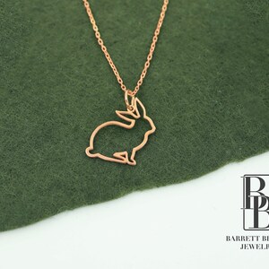 14K Solid Gold Rabbit Necklace, Real Gold Bunny Pendant, Animal Gold ...