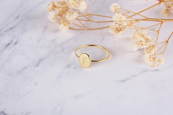 14K Solid Gold Custom Tiny Oval Ring Dainty Signet Style Initial Rings Custom Letter Ring in Gold and Rose Gold Christmas Gifts Etsy Canada