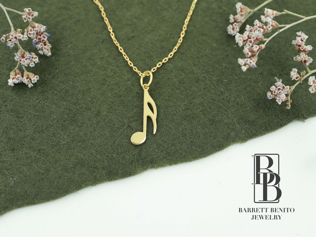14K Solid Gold Music Note Charm Necklace, Jewelry for Musicians, Gold ...