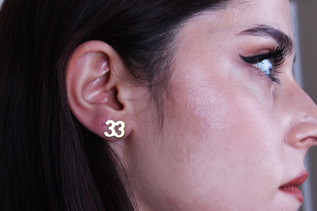 14K Solid Gold Number Stud Earrings: Personalized Jewelry Valentines ...