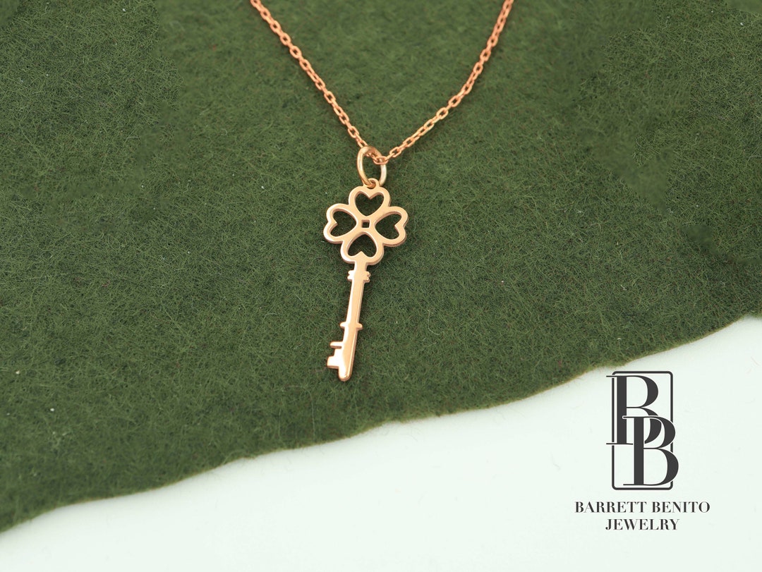 14K Solid Gold Dainty Friendship Key Necklace, Lucky Charm, Key Pendant ...