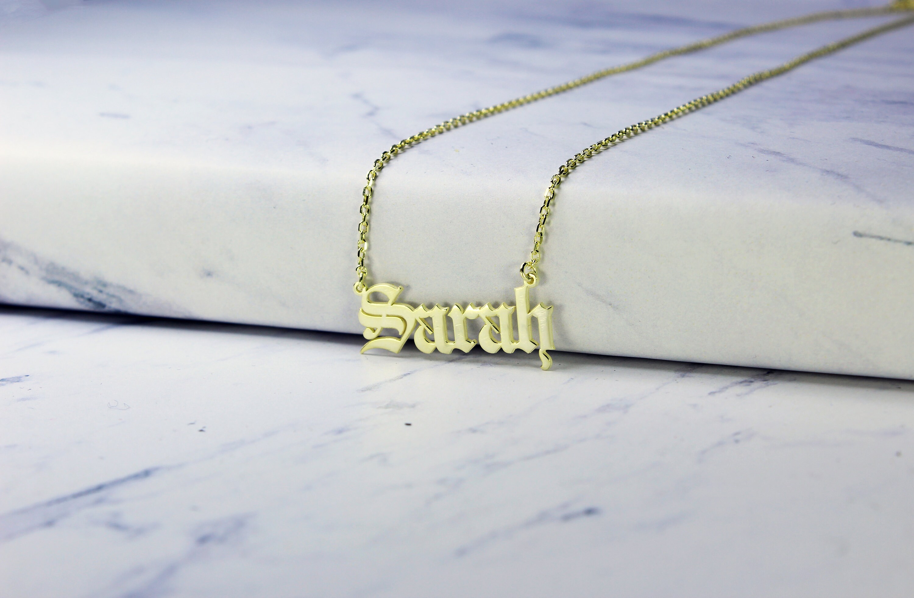 14K Solid Gold Old English Name Necklace-gothic Name - Etsy