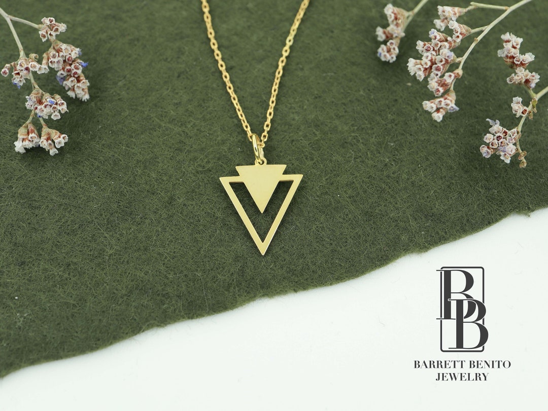 14K Solid Gold Triangle Necklace: Geometric Layering Pendant - Etsy