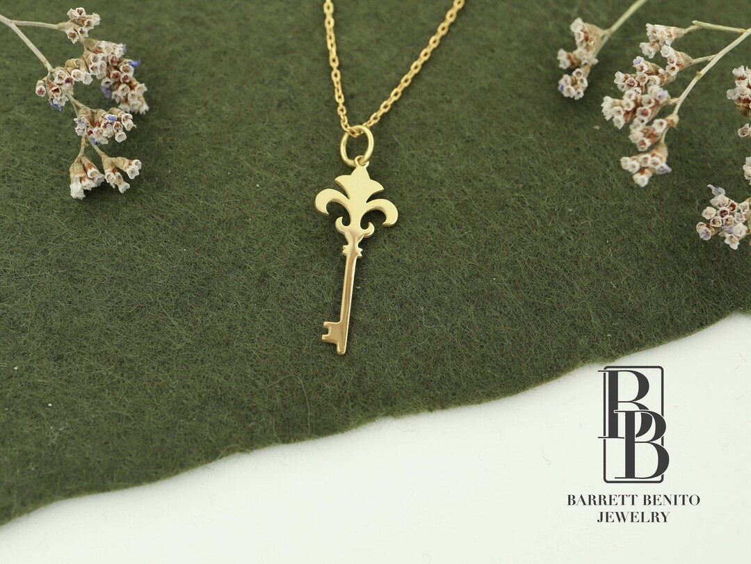 Dainty Friendship Key Necklace in 14K Solid Gold, Lucky Charm, Key ...