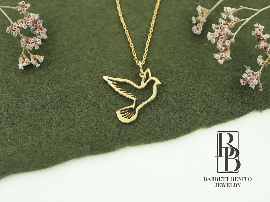 14K Solid Gold Pigeon Necklace, Real Gold Pigeon Pendant, Dainty Dove ...