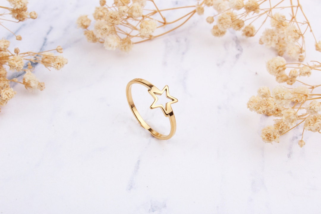 14K Solid Gold Open Star Ring, Dainty Astral Star Ring, 14K Solid Gold ...