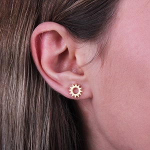 14K Solid Gold Sun Studs Earrings, Tiny Gold Sun Earrings, 14k Gold ...